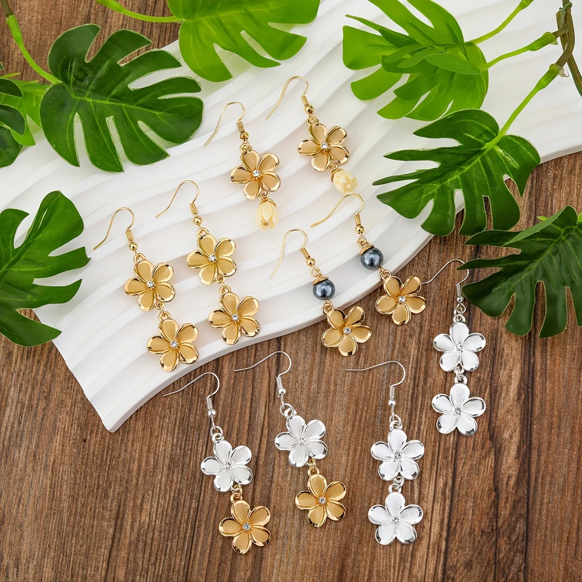 Hawaiian-Samoa-Design-Gold-Plated-Plumeria-Flower-Pikake-Earrings ...