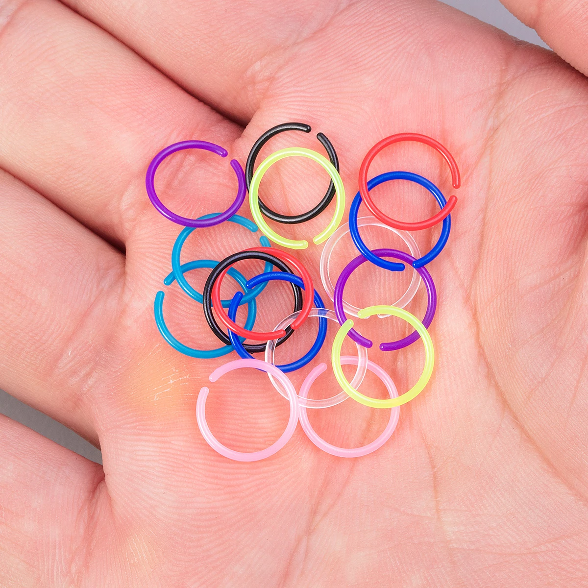 16Pcs 20G Flexible Colorful Acrylic Nose Ring Lip Hoops Retainer Septum ...
