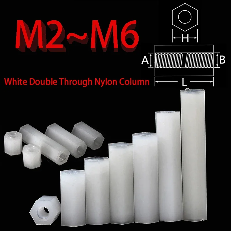 White-Nylon-Post-Double-Pass-Hexagonal-Isolation-Post-Plastic ...