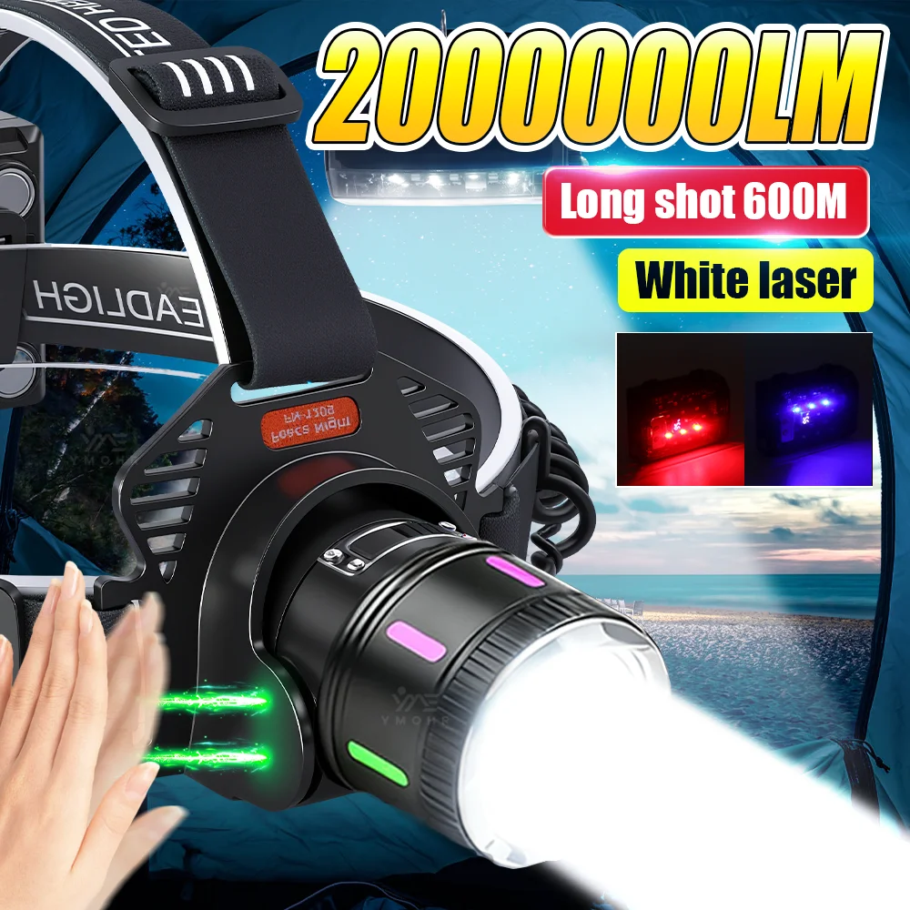 White Laser IR Sensor Headlamp LED Rechargeable 18650 Headlight ...