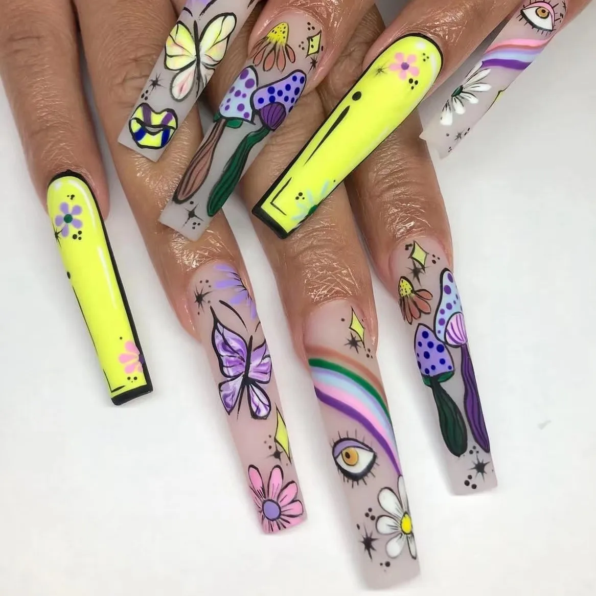 3d Fake Nails Cartoon Butterfly Mushroom Star Designs For Spring Summer ...