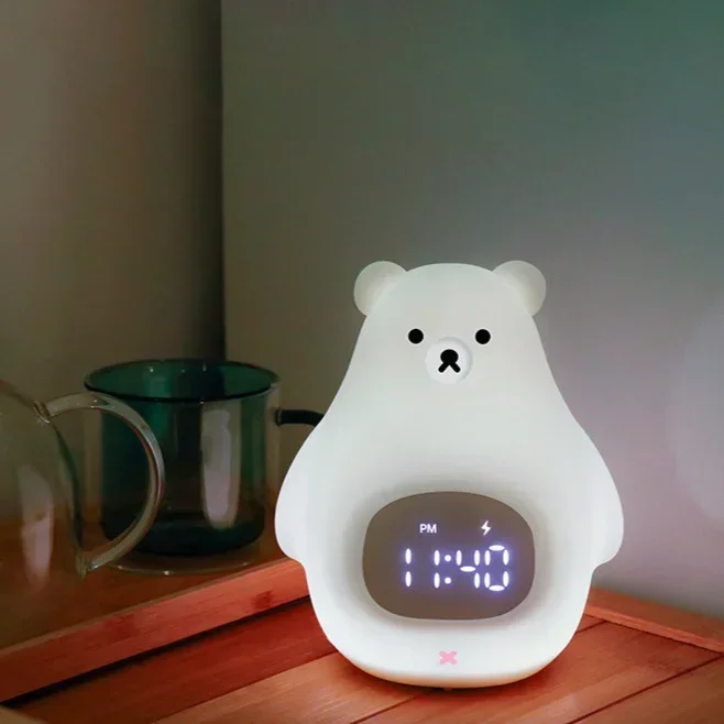 New Large White Bear Alarm Clock Light USB Charging Bedlight Bedroom ...