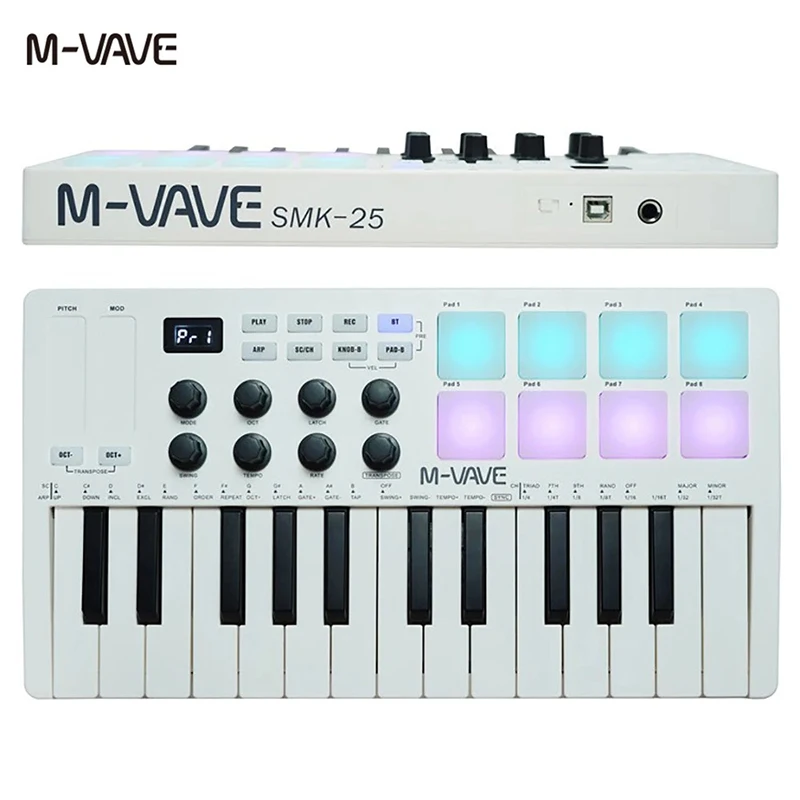 M-VAVE-25-Key-USB-MIDI-Keyboard-Controller-with-8-RGB-Drum-Pads ...