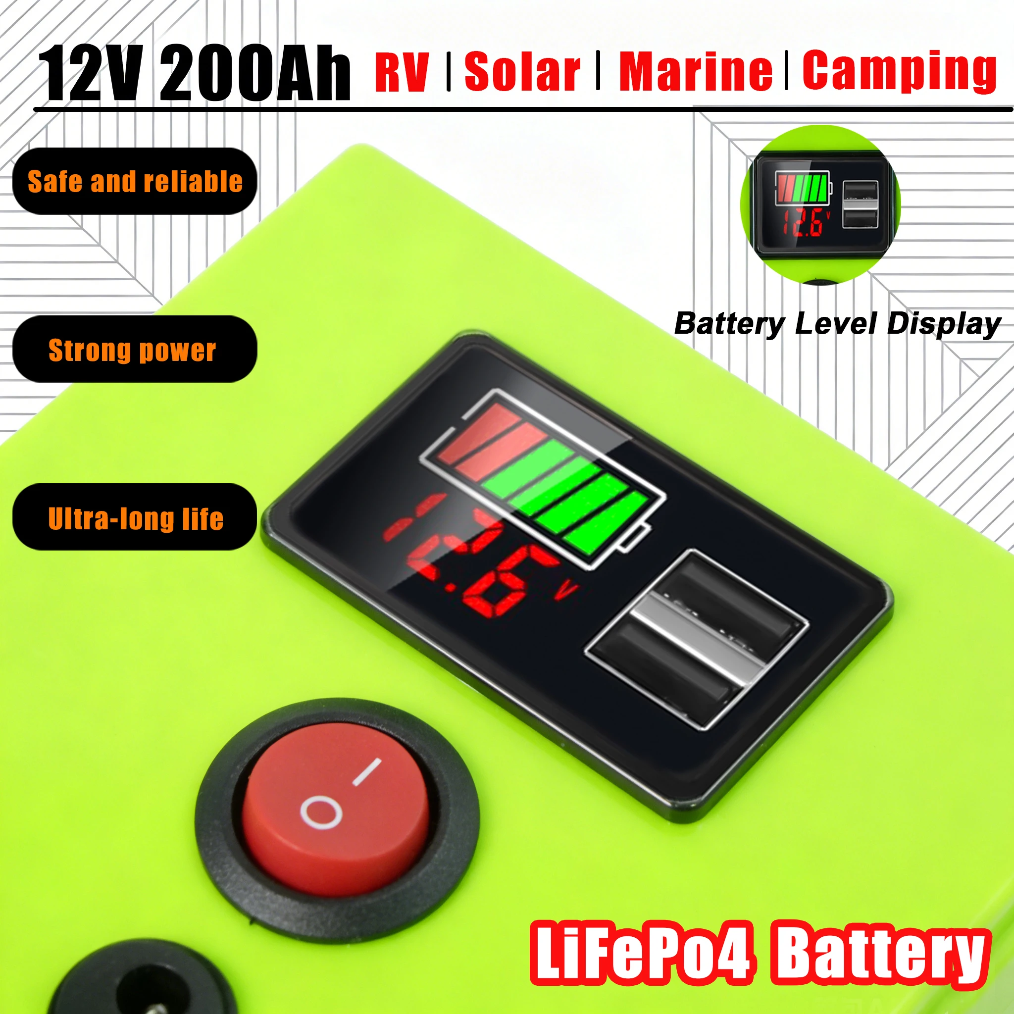 Batería solar recargable de 12 V, 200 Ah, con BMS optimizada para ...