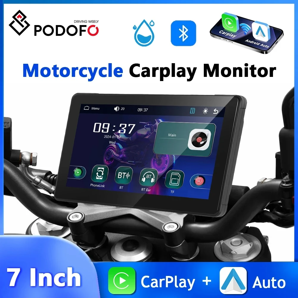 Podofo-7Inch-Motorcycle-Carplay-Monitor-Android-Auto-Motor-IP67 ...