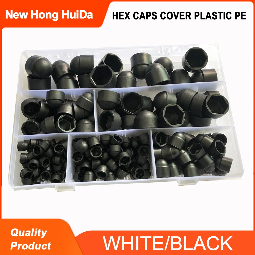 Black White Hex Caps Cover Plastic PE No Thread Protection Acron Nut ...