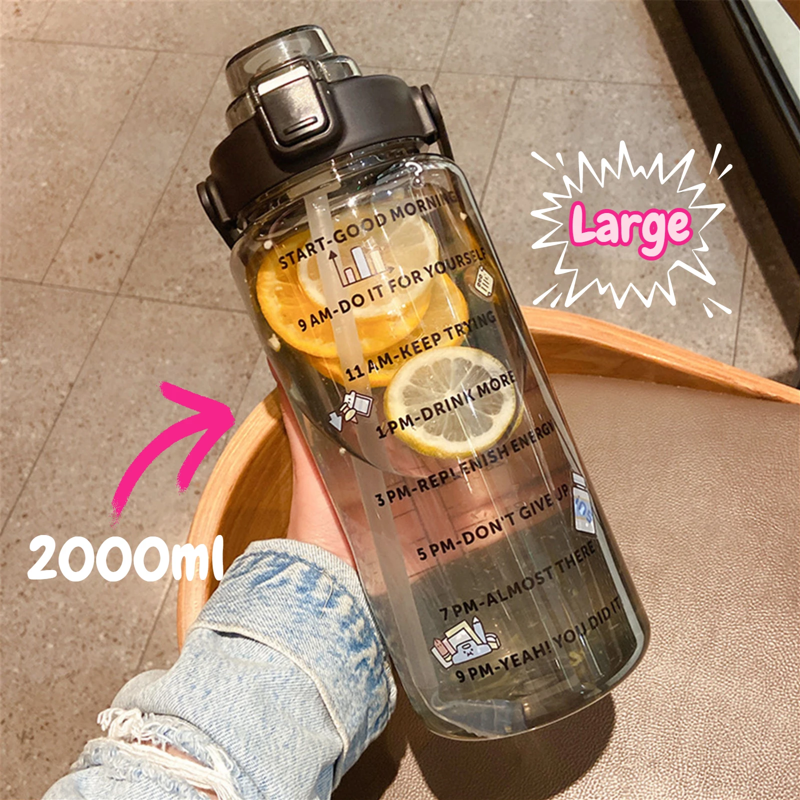 Motivational Water Bottle 2 Liters Student Drink Bottle With Straw ...