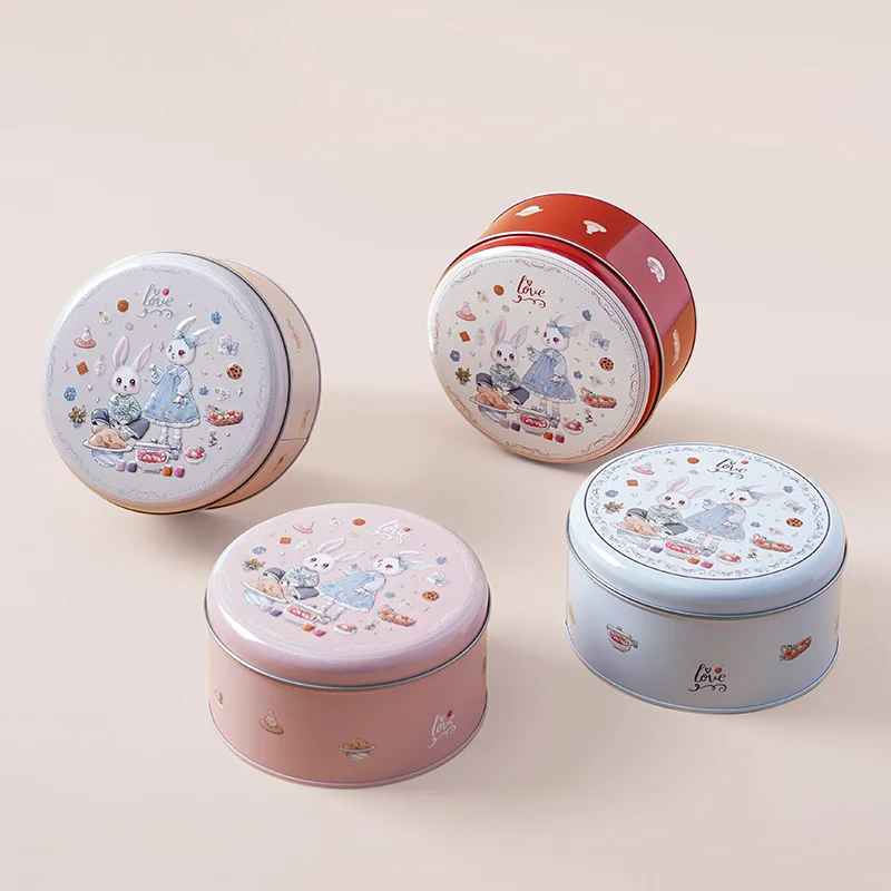 1pcs Cute Rabbit Tin Storage Box Round Cookie Tinplate Can Jewelry Box ...