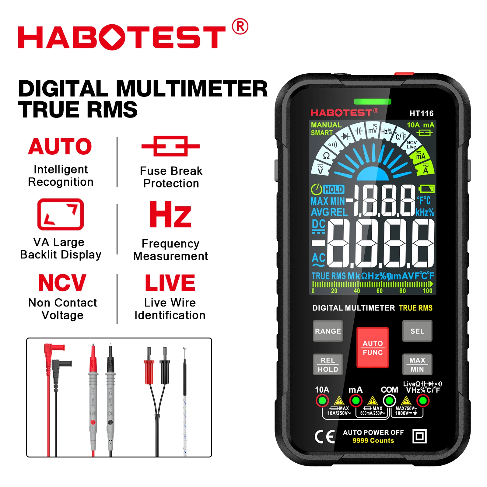 HABOTEST-HT116-Digital-Multimeter-Smart-Auto-Range-1000V-10A-Tester ...