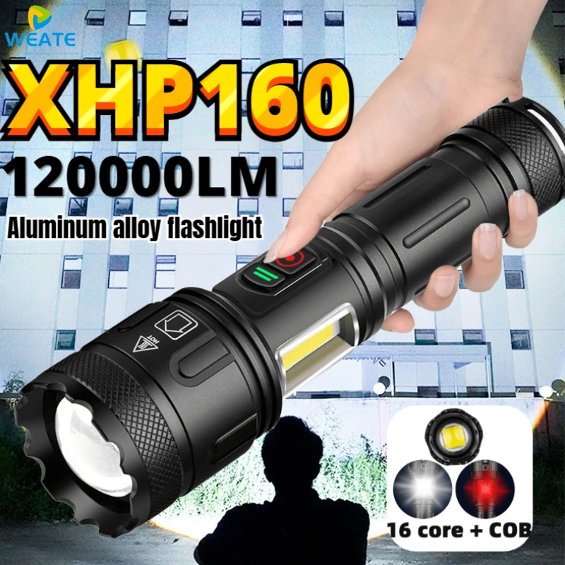 16-Core-LED-COB-White-red-Light-Outdoor-XHP160-Strong-Light-Flashlight ...