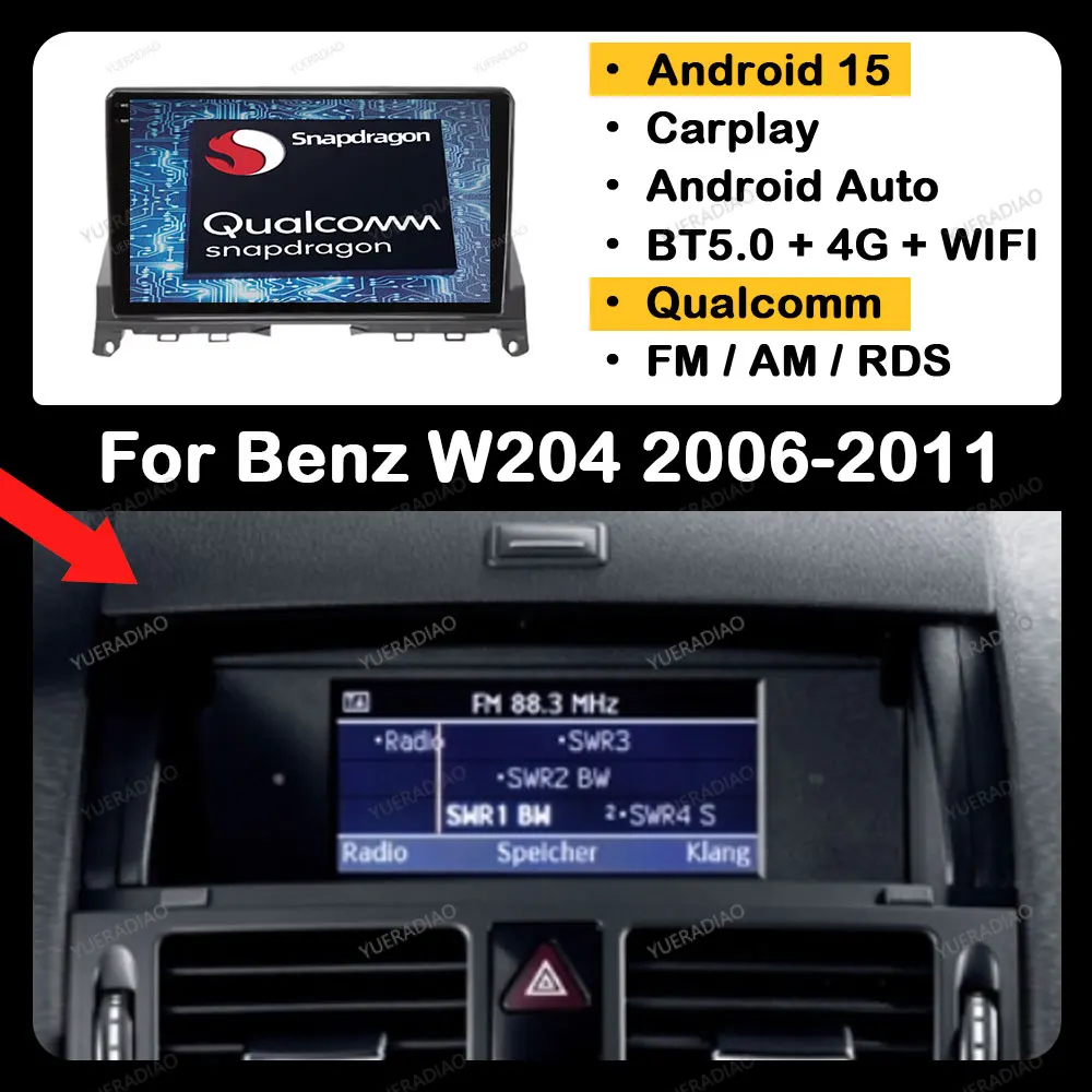 Android 15 Car Radio For Mercedes Benz C Class 3 C220 C180 W204 S204 ...