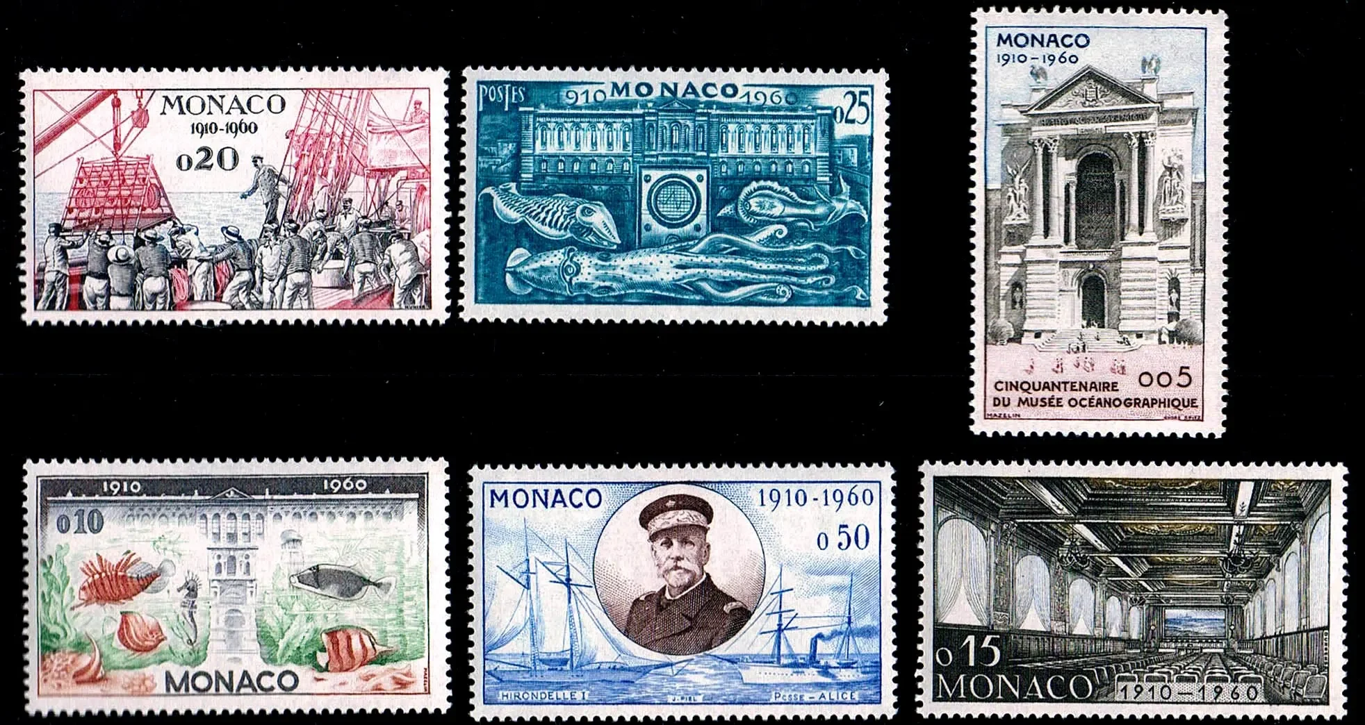 6Pcs/Set New Monaco Post Stamp 1960 Marine Museum Engraving Postage ...