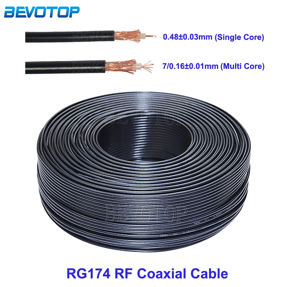 RG-174 Cable Coaxial RG174 negro de un solo/multi núcleo Cable Coaxial ...