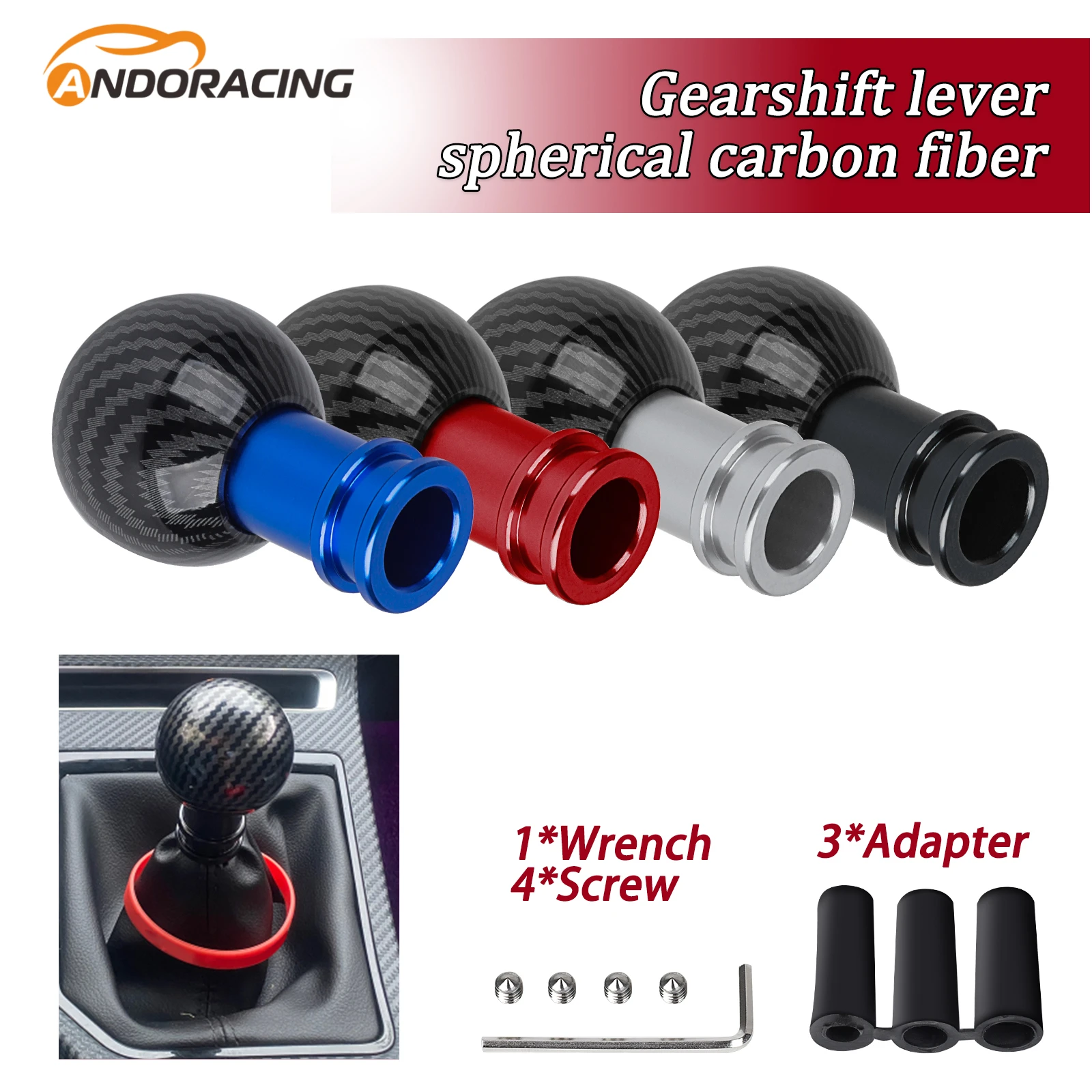 Round-Ball-Universal-Car-Manual-Gear-Shift-Racing-Carbon-Fiber-Stick ...