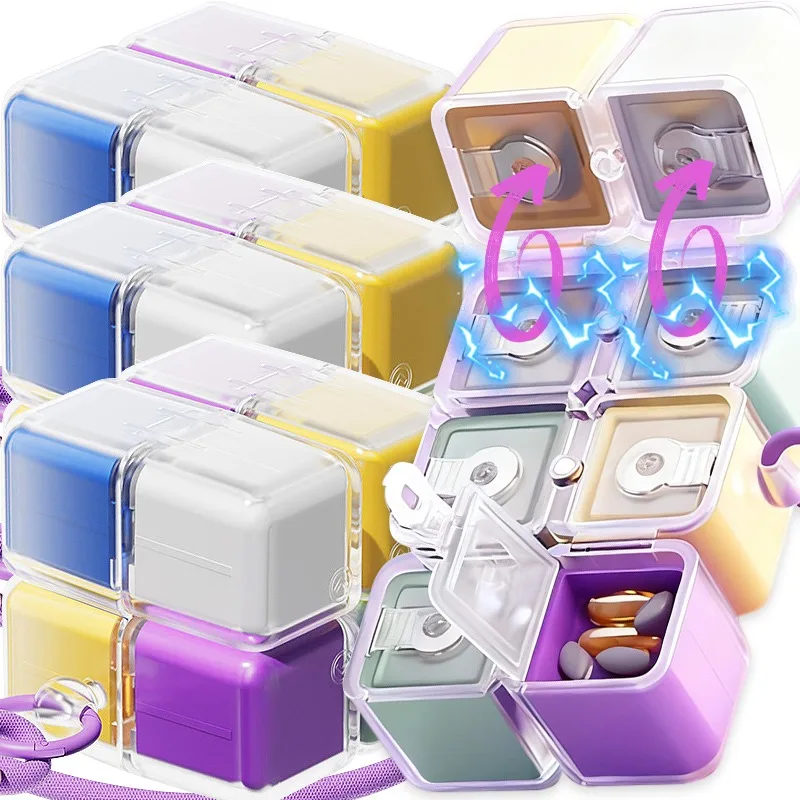 Portable Magnetic Pill Box with Lanyard Sealed Medicine Dispensing Box ...