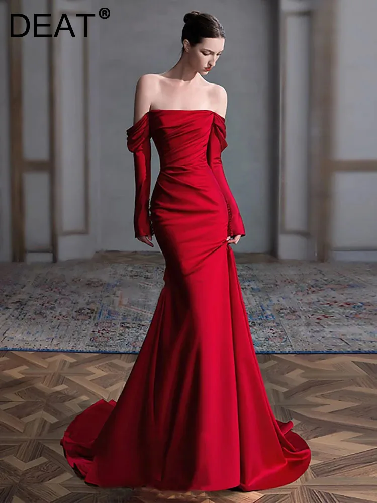DEAT-Women-Fashion-Evening-Dress-Backless-Boat-Collar-Slim-Waist-Floor ...