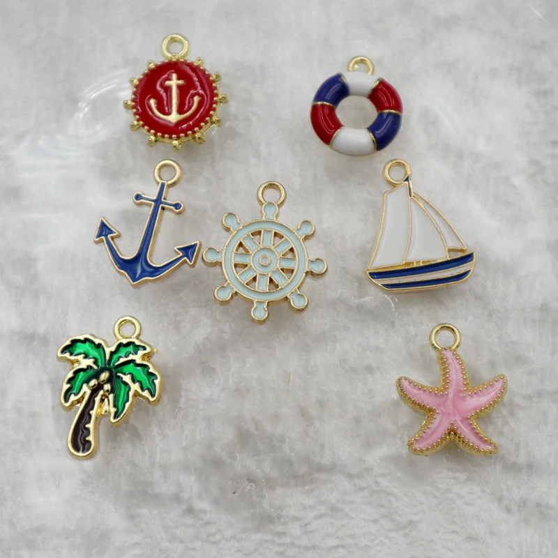 10PCS-Ocean-Style-Fashion-Alloy-Pendant-Shark-Anchor-Sailing-Lifebuoy ...