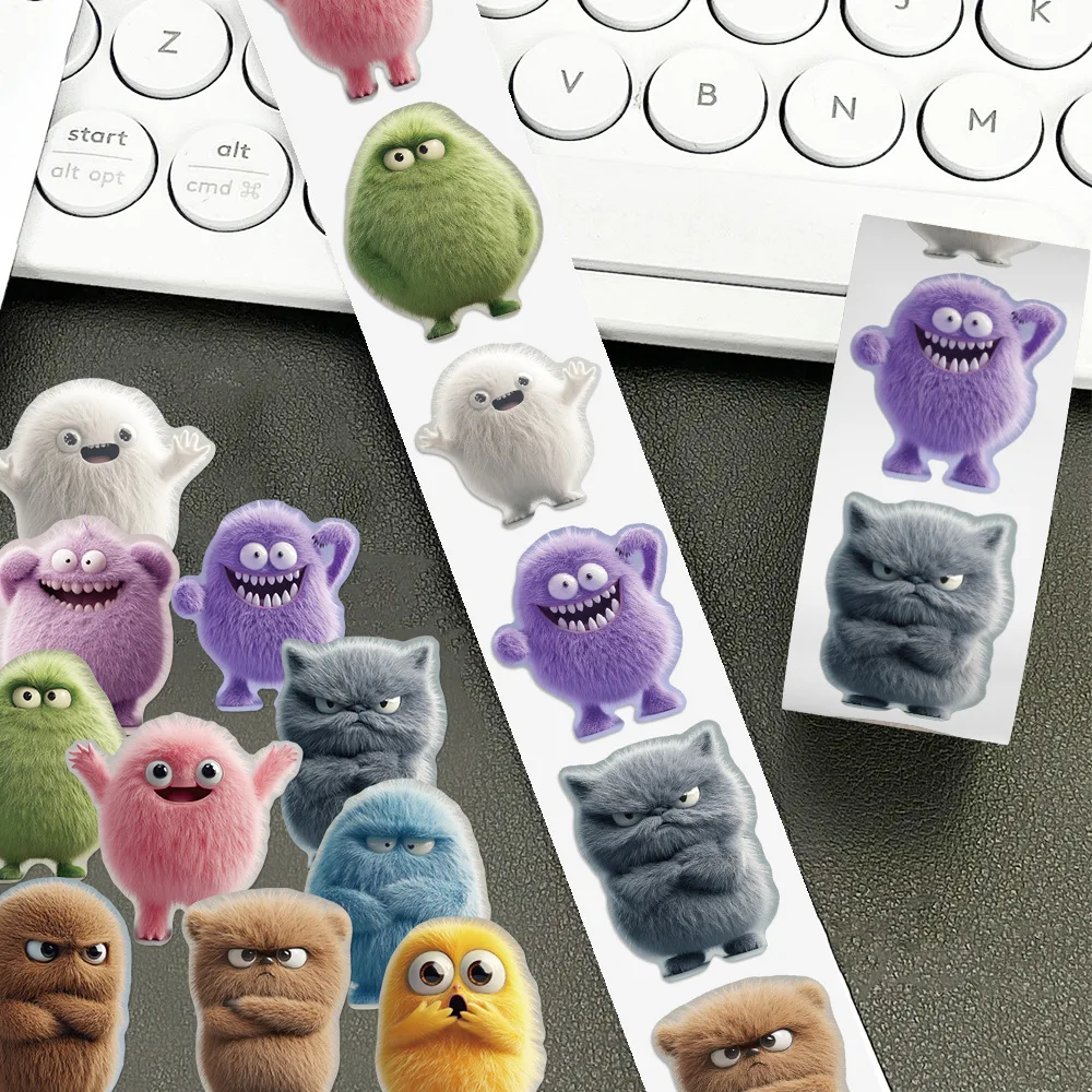 500pcs/Roll Cartoon Cute Furry Monster Sticker DIY Decoration Sticker ...