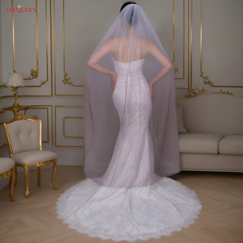 TOPQUEEN-Bridal-New-Wine-Red-Gradient-Starlight-Veil-Soft-Lace-Single-Layer-Waltz-Veil-Wedding ...