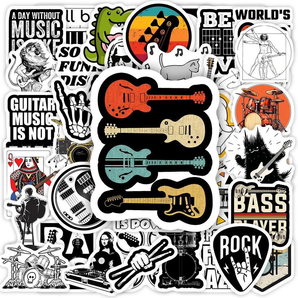 Rock Band Stickers Music Guitar Bass Drum Rock DIY Gift Decorative ...
