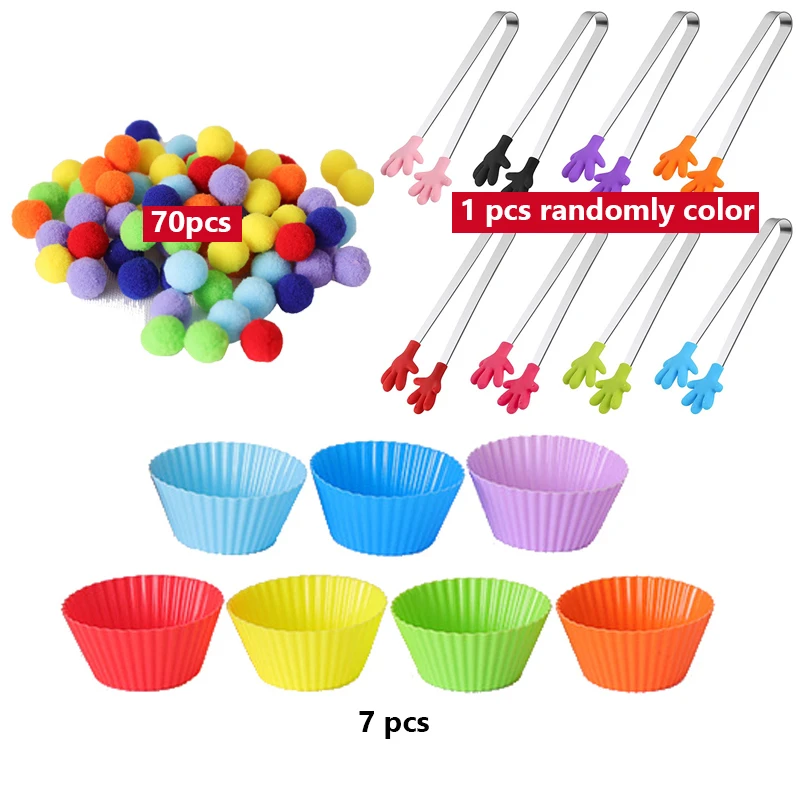 Baby Kids Early Montessori Education Toy Counting Plush Pom Pom Balls ...