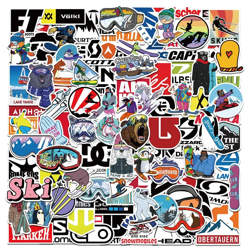 10-50-100pcs-Cartoon-Winter-Skiing-Stickers-for-Laptop-Luggage-Helmet ...