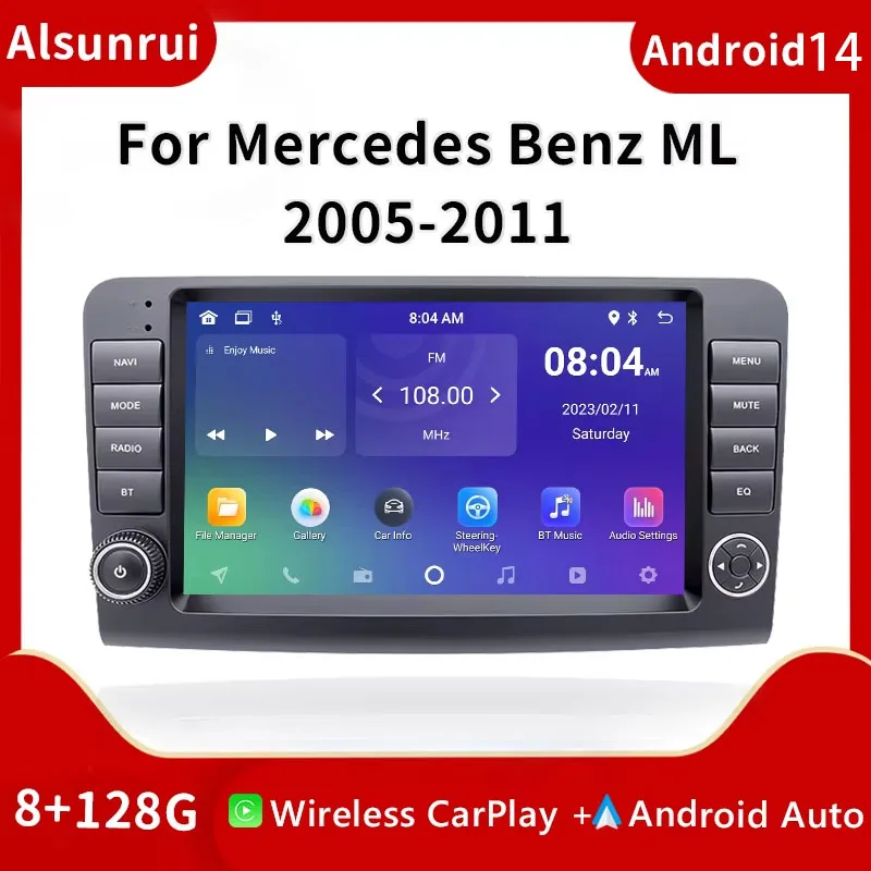 2 Din Android 14 Car Screen For Mercedes Benz M CLASS ML W164 X164 ...