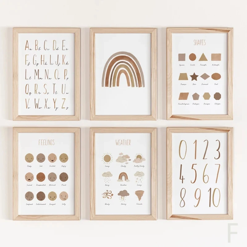 Rainbow Alphabet Number Shape Graphic Art Canvas Bohemia Print Poster ...