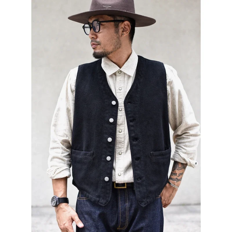 Sauce Zhan Men's Suit Vest Sashiko Vintage Blazer Vest Thick and ...