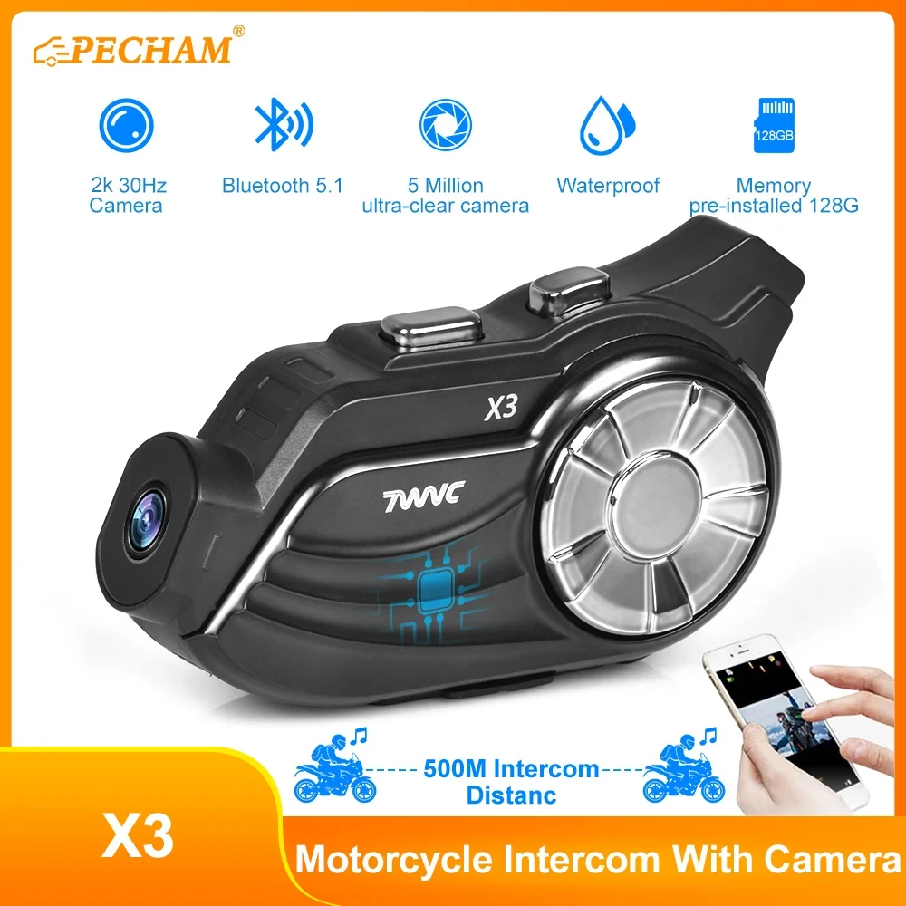 X3-Motorcycle-Helmet-Intercom-Dash-Camera-5-1-Bluetooth-2-Riders-500M ...