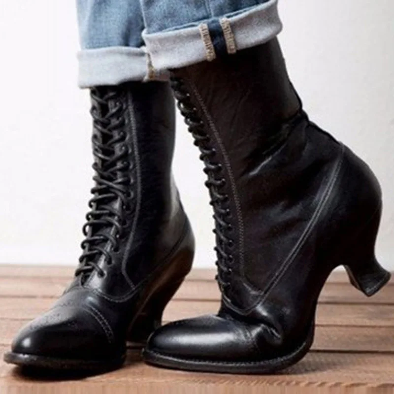 Botas-cortas-de-punta-estrecha-para-mujer-botines-de-piel-sint-tica-con ...