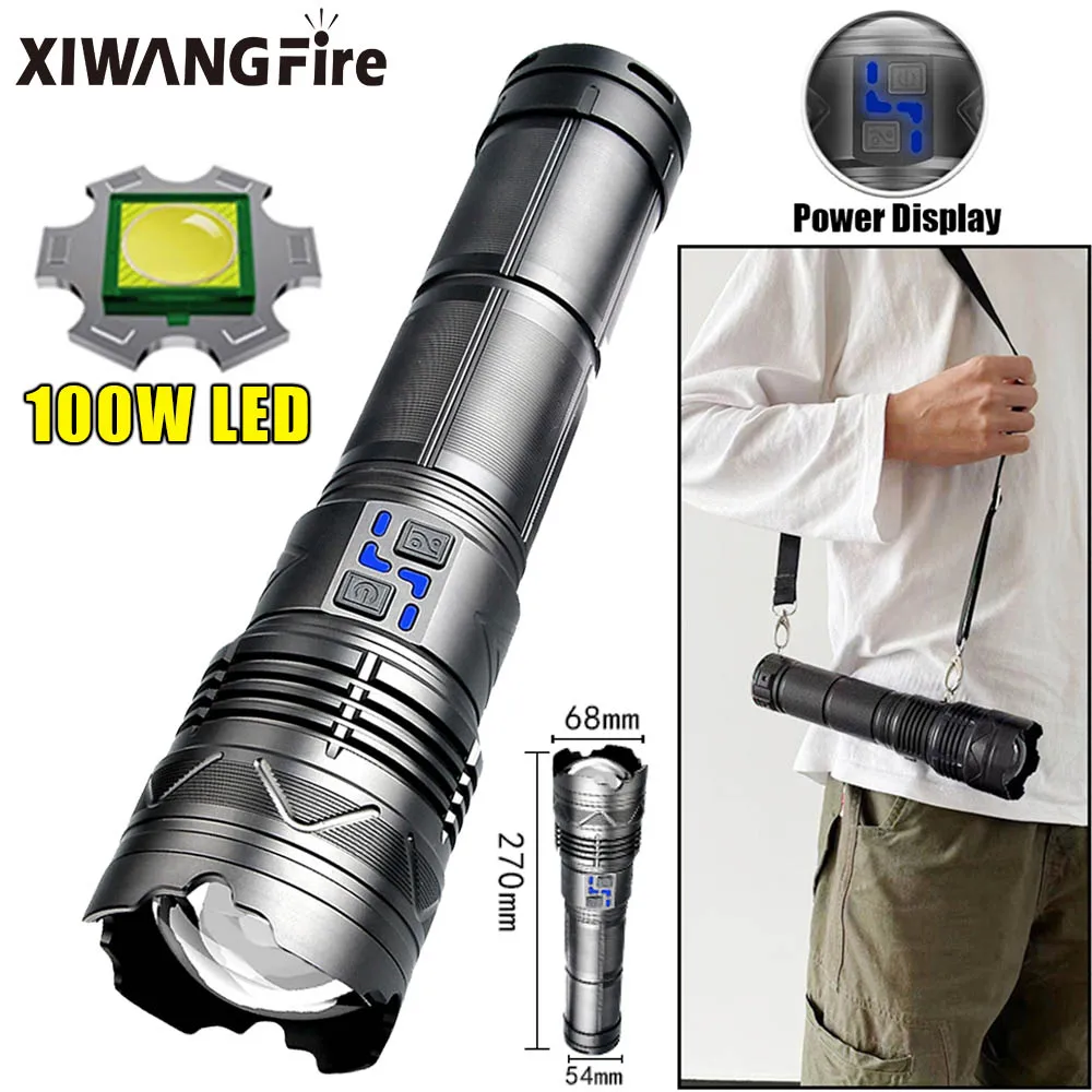 Powerful 100w Led Flashlight Usb Rechargeable Zoomable Lamp Torch With ...