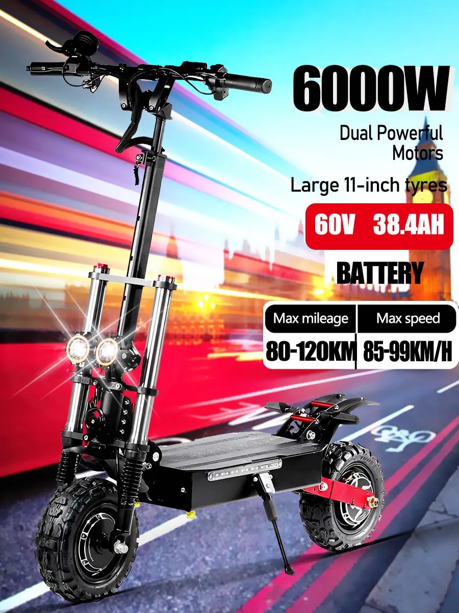 2025 New 6000W 60v 38.4ah dual motor electric scooter max speed 85-99km ...