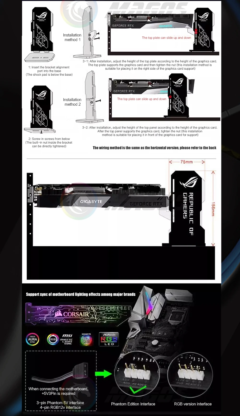4090 GPU Holder Jack Support 40 Series VGA Bracket RGB Flow MSI AORUS ...