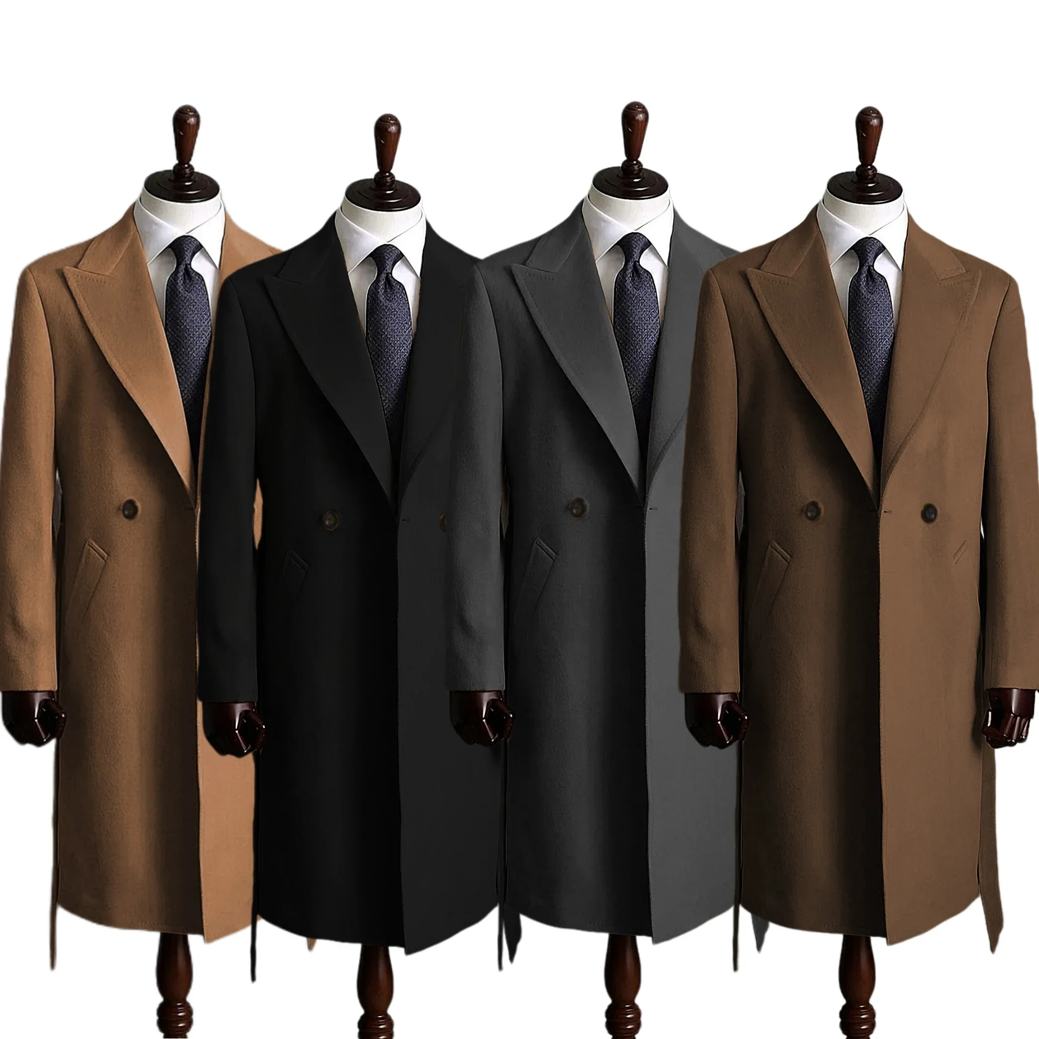 Slim Fit Men's Trench Coat Customized Peaked Lapel Double Breasted ...