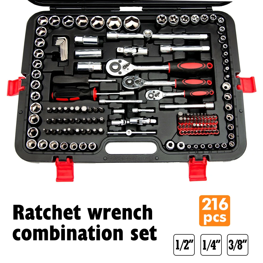 Professional 216 Pcs Socket Ratchet Spanner Screwdriver Socket Set Car ...