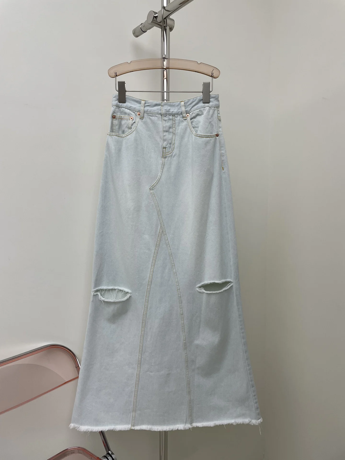 New-season-cut-long-denim-half-skirt-shallow-rinse-water-directly ...