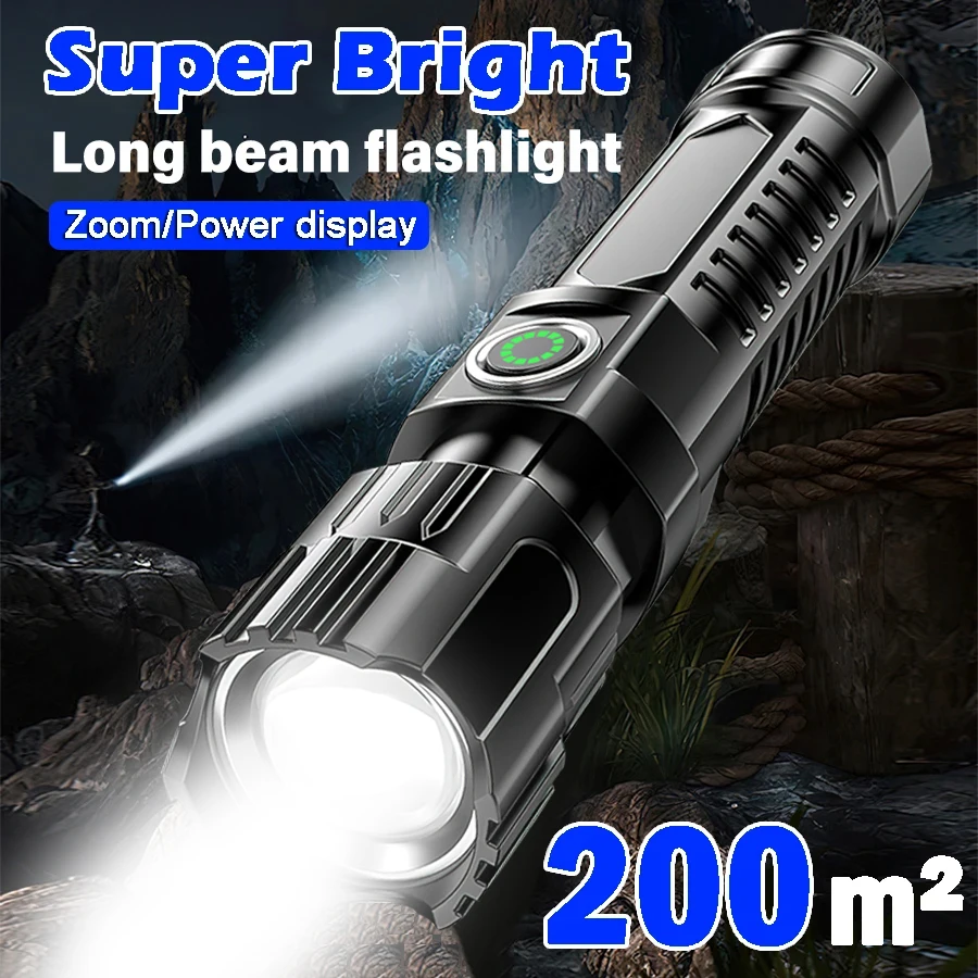 P200-Super-Powerful-LED-Flashlight-Zoom-Tactical-Torch-Built-in-Battery ...