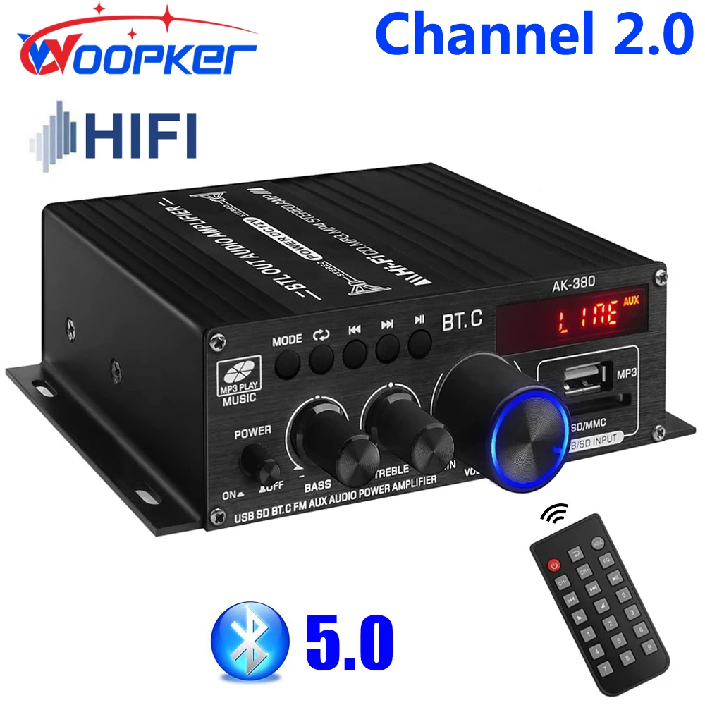 Woopker wzmacniacz dźwięku kanał 2.0 HIFI Bluetooth Amp dźwięk cyfrowy domu 12 v3a AK380 AK370 ...