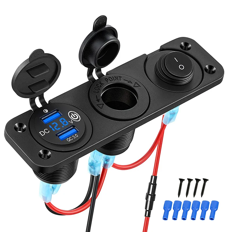 12v Usb Outlet Panel 3 In 1 Cigarette Lighter Socket Quick Charge 3.0 ...