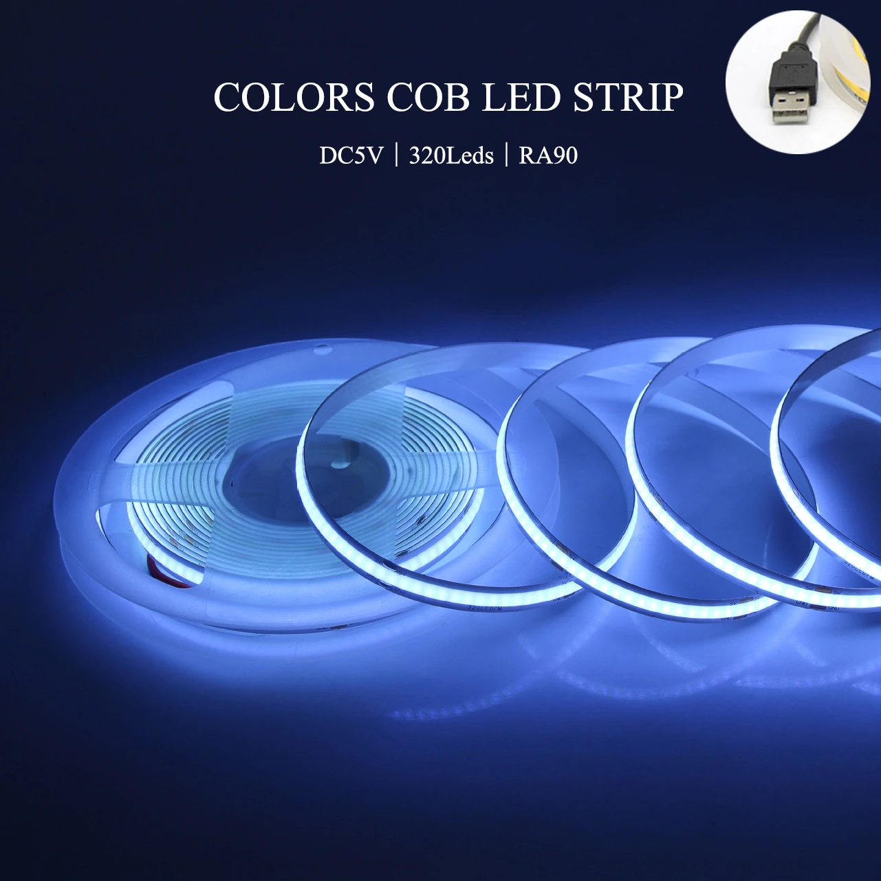 COB LED Strip Light USB High Density Flexible FOB Lighting RA90 Linear ...