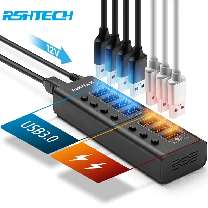 RSHTECH-7-Ports-USB-Hub-Data-Transfer-5Gbps-with-Fast-Charging-Ports ...