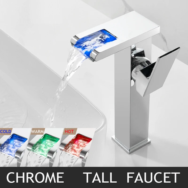\Bathroom Hydropower LED Waterfall Faucet Sink Basin Mixer Deck Mounted ...