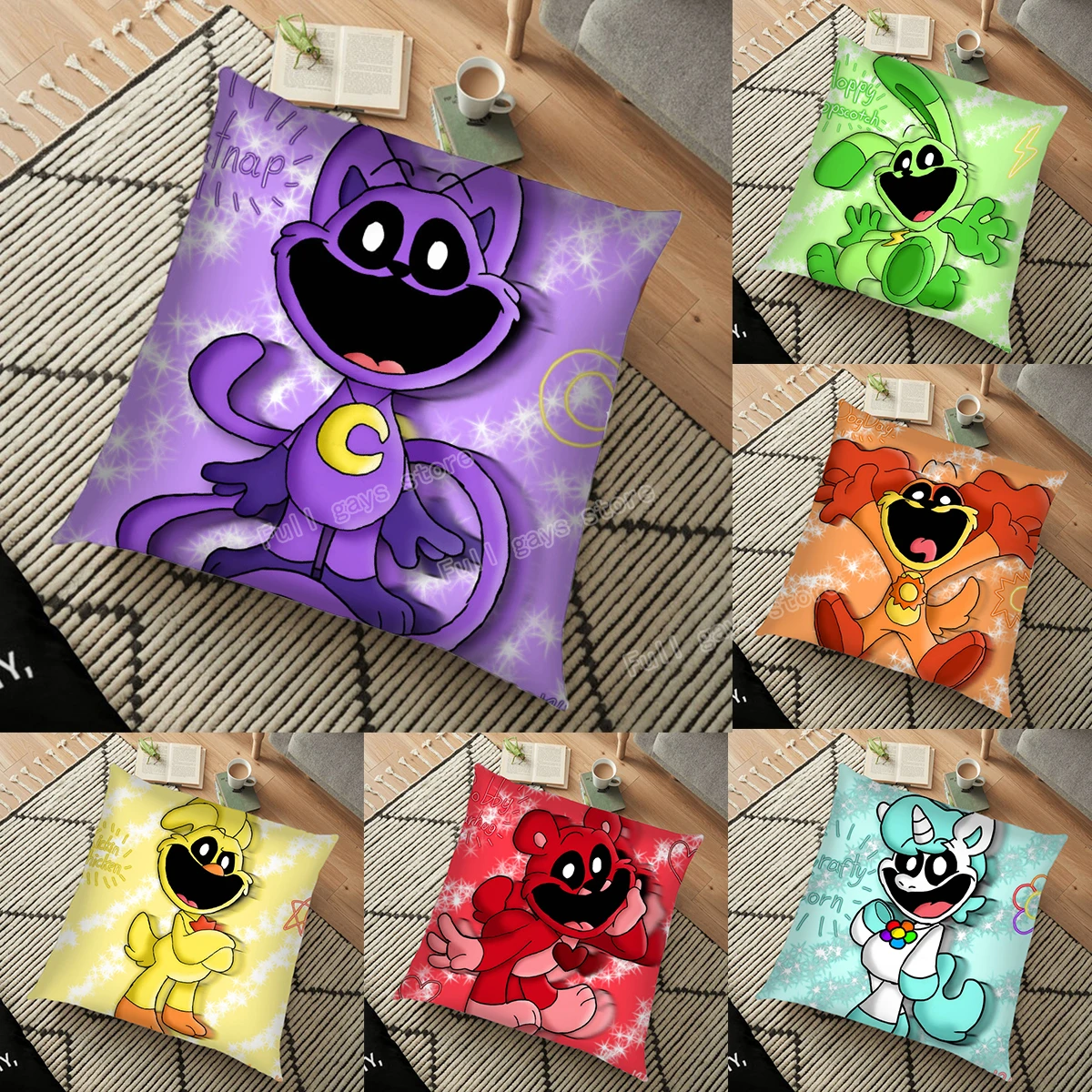 Smiling-Critters-Cushion-Cover-Pillow-Case-45x45cm-Catnap-Dogday ...