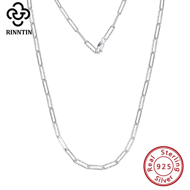 イタリア製 ITALYペーパー クリップ スターリングシルバー SV925 SILVER ネックレス 男女兼用 ユニセックス スクエア・カット アズキ 小豆 45cm シンプル お洒落 ...