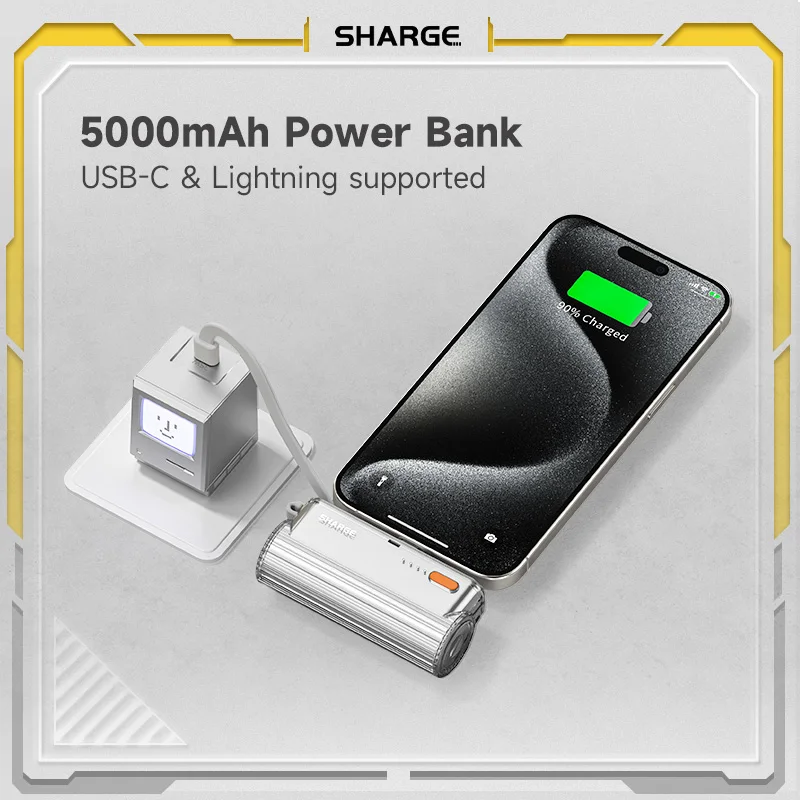 SHARGE-5000mAh-Power-Bank-2-in-1-USB-C-Lightning-Changeable-Plugs-and ...
