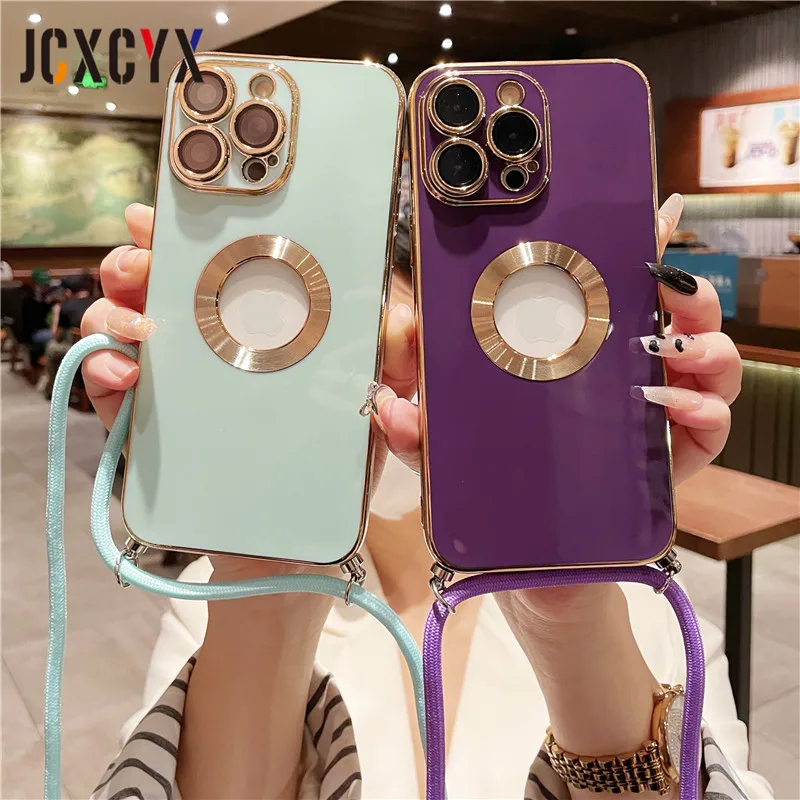 Plating-Crossbody-Necklace-Lanyard-Cord-Soft-Case-For-iPhone-14-Plus-14 ...