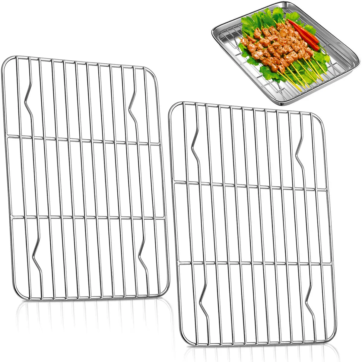 2pcs-Stainless-Steel-Roasting-Rack-Baking-Pans-Non-stick-Oven-Grill ...