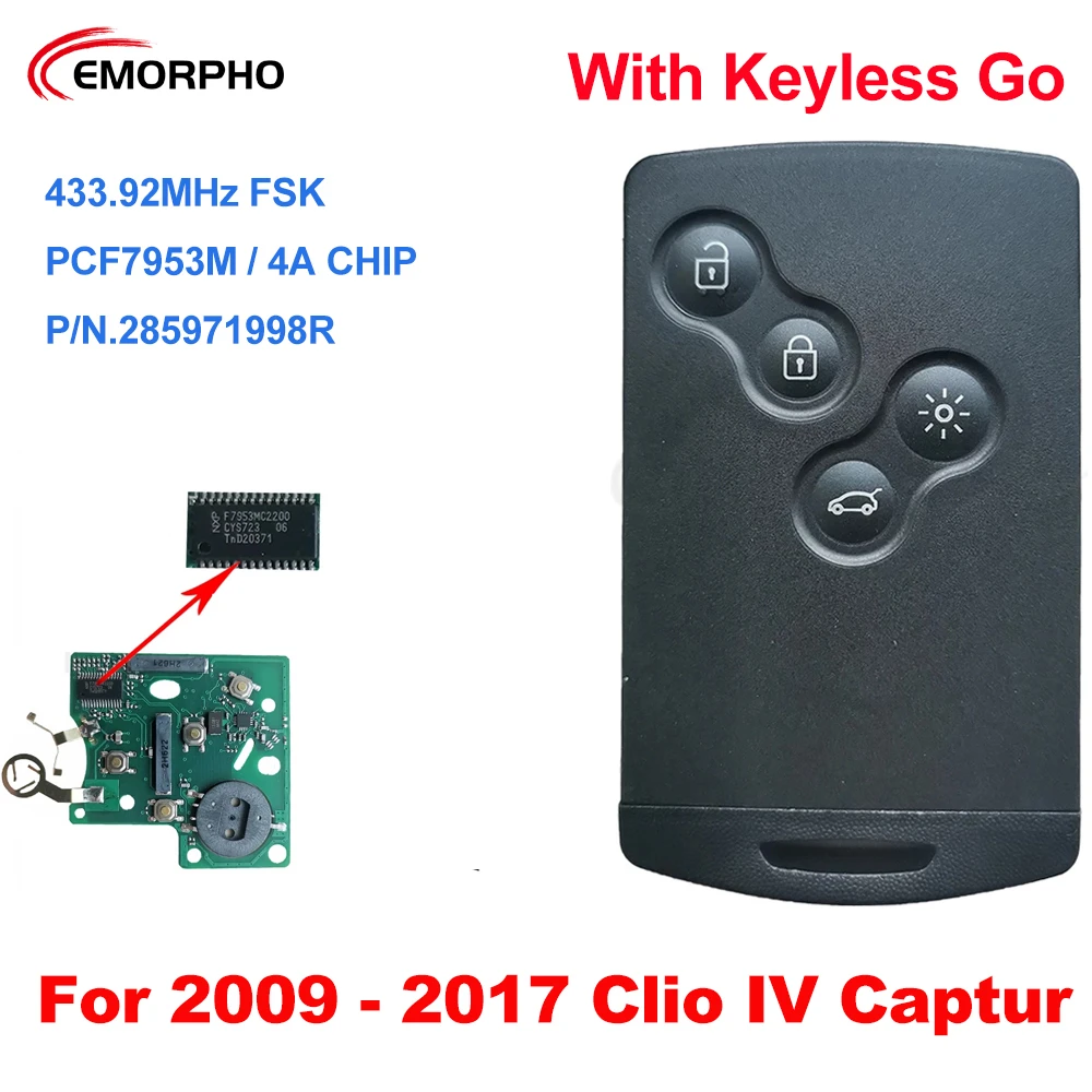 Emorpho 285971998r Keyless Smart Key Pcf7953m 4a Chip 433 Mhz For 2009 ...