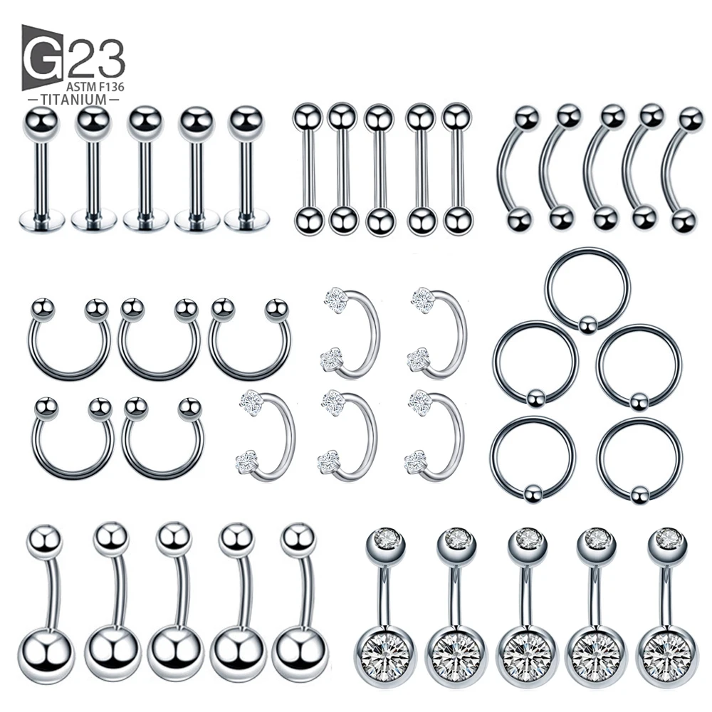 5Pc-G23-Titanium-Mix-Body-Piercing-Jewelry-Lot-Nose-Ear-Belly-Lip ...